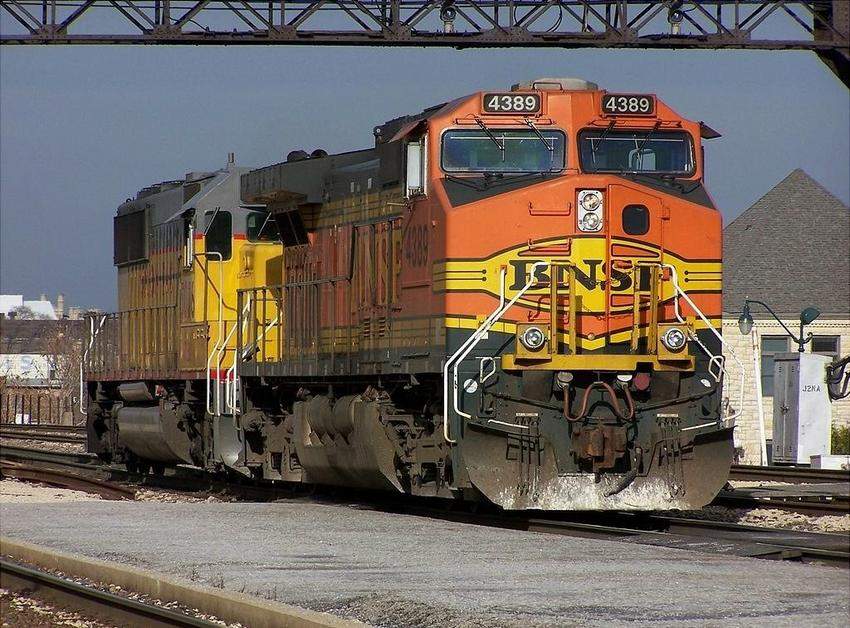 BNSF Dash 9 #4389 light with a UP SD60 at Joliet: The GreatRails North American Railroad Photo ...