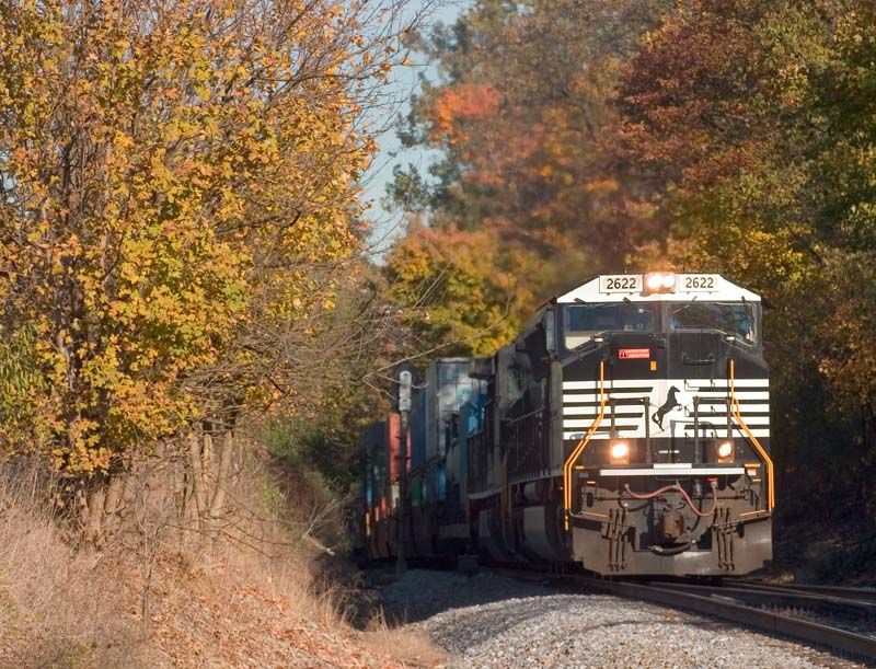 NS 2622 leads NS stack train 224 out of Duncan Tunnel. Georgetown, IN.: The GreatRails North ...