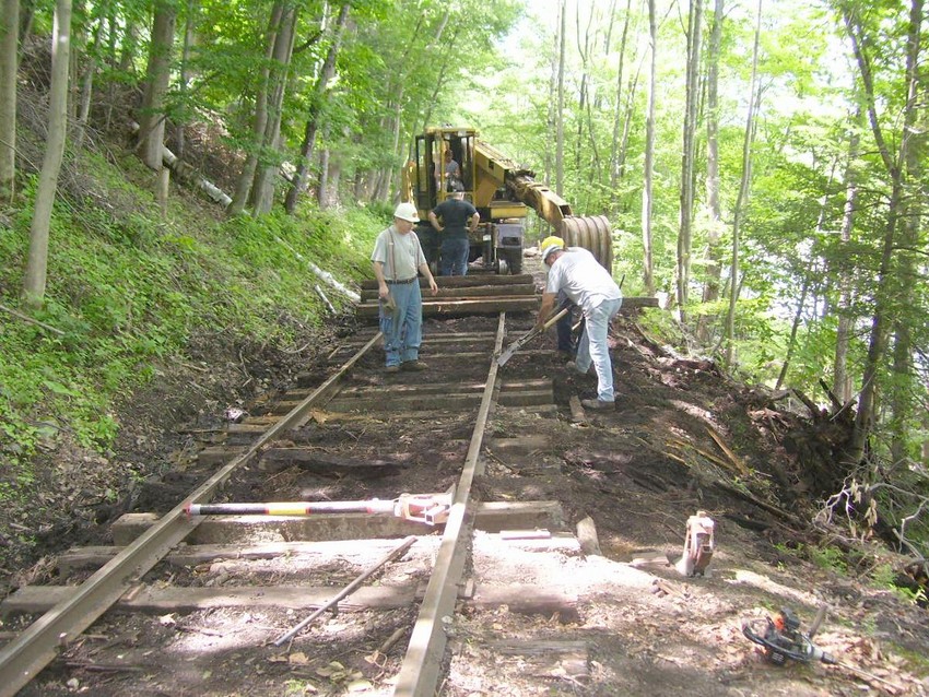 Installing ties at MP 22.65: The GreatRails North American Railroad ...