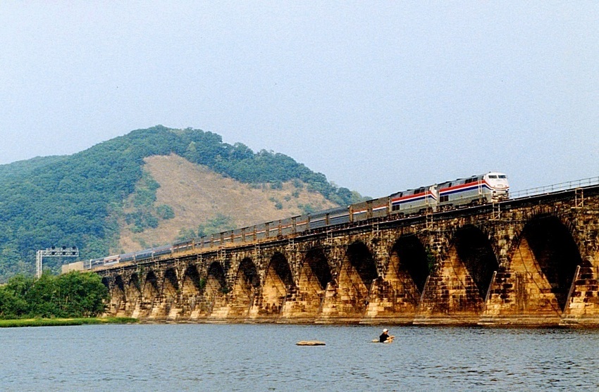 Amtrak Three Rivers on the Rockville Bridge crossing the Susquehanna ...